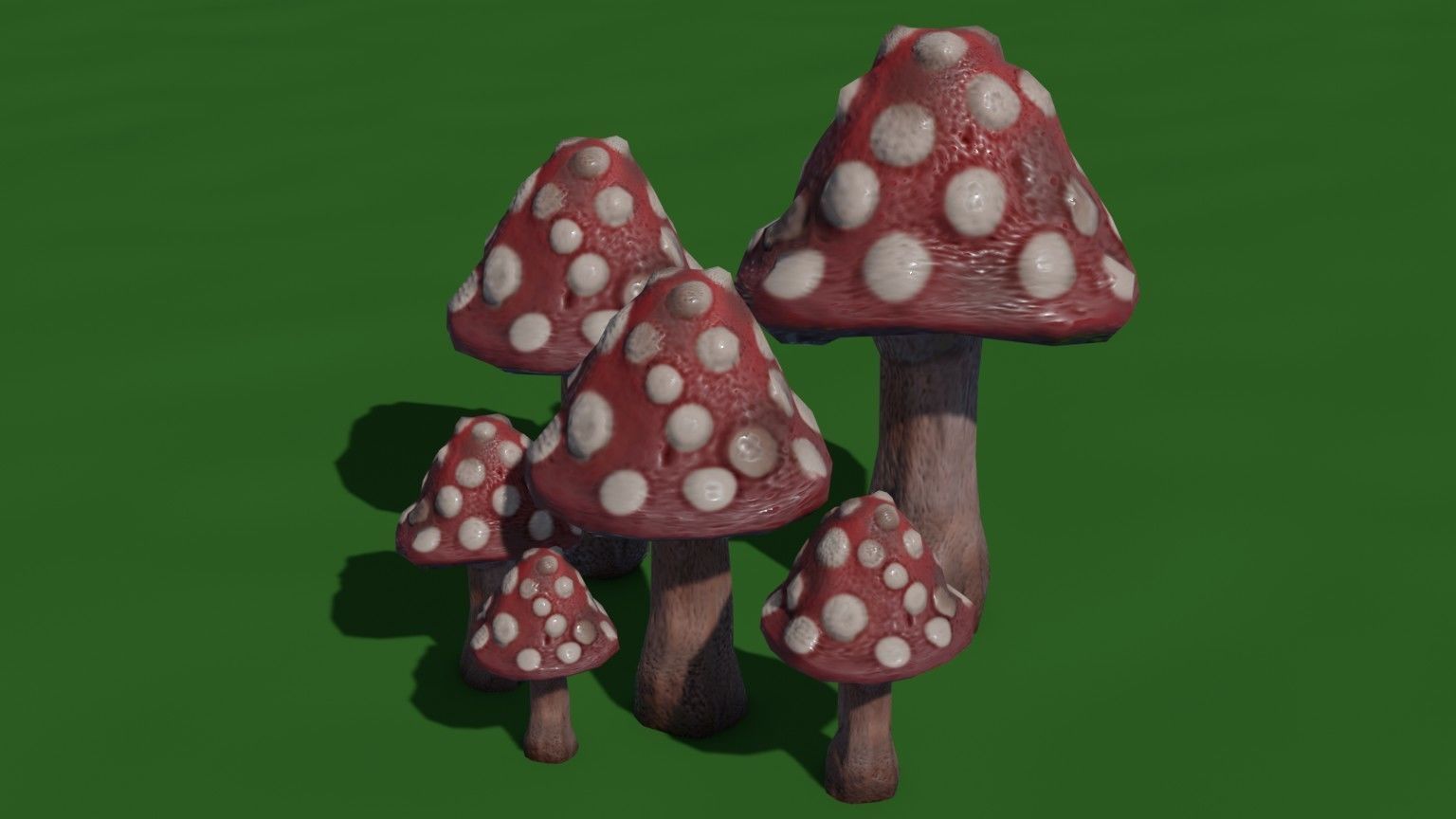 3D model Set of 4 realistic low-poly game-ready mushrooms VR / AR / low ...