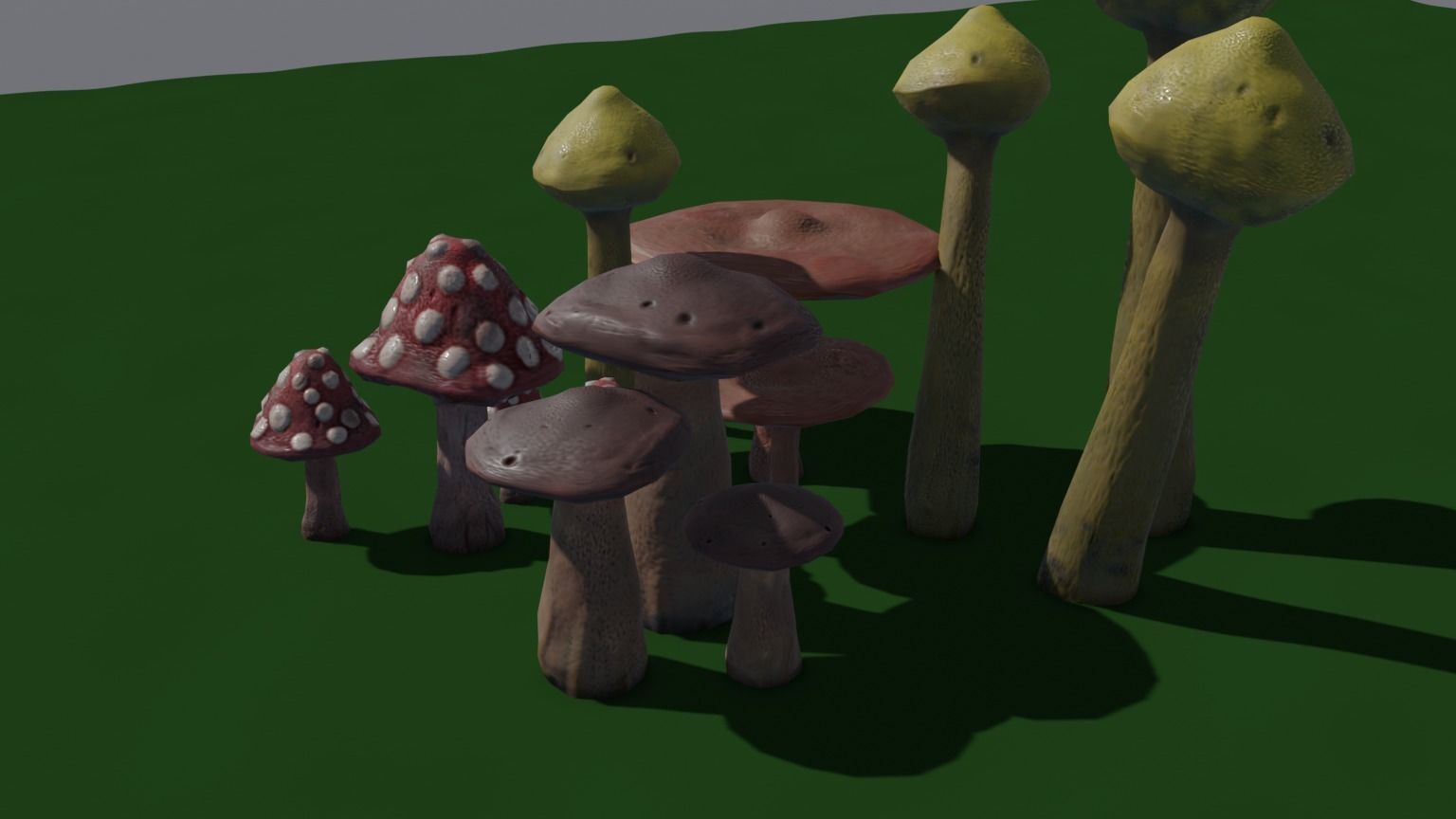 3D model Set of 4 realistic low-poly game-ready mushrooms VR / AR / low ...