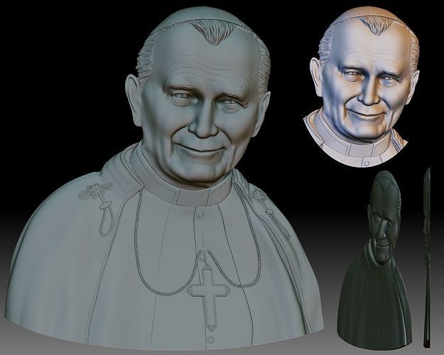 Pope John Paul II portrait low relief for CNC router 3D model 3D ...