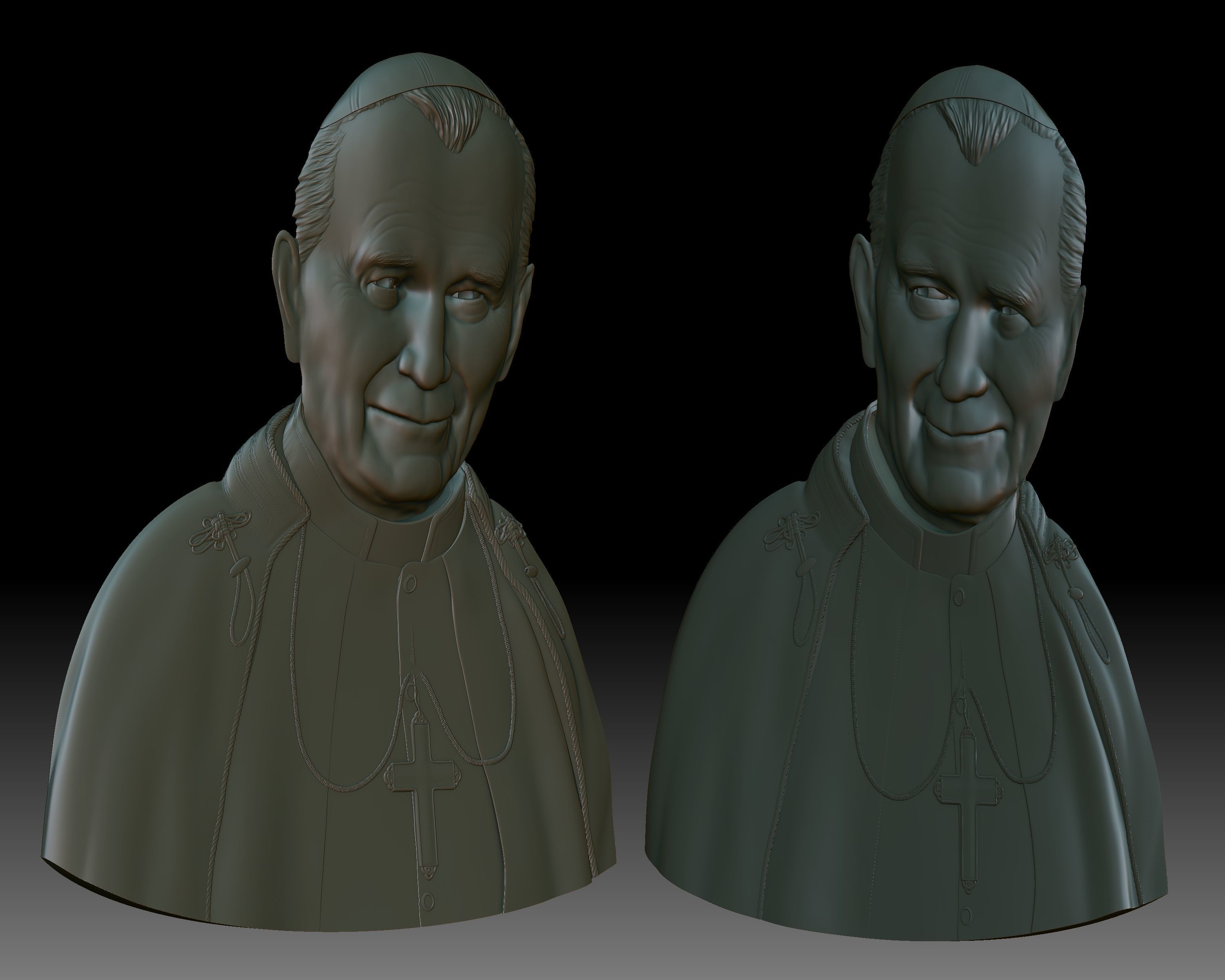 Pope John Paul II portrait low relief for CNC router 3D model 3D ...