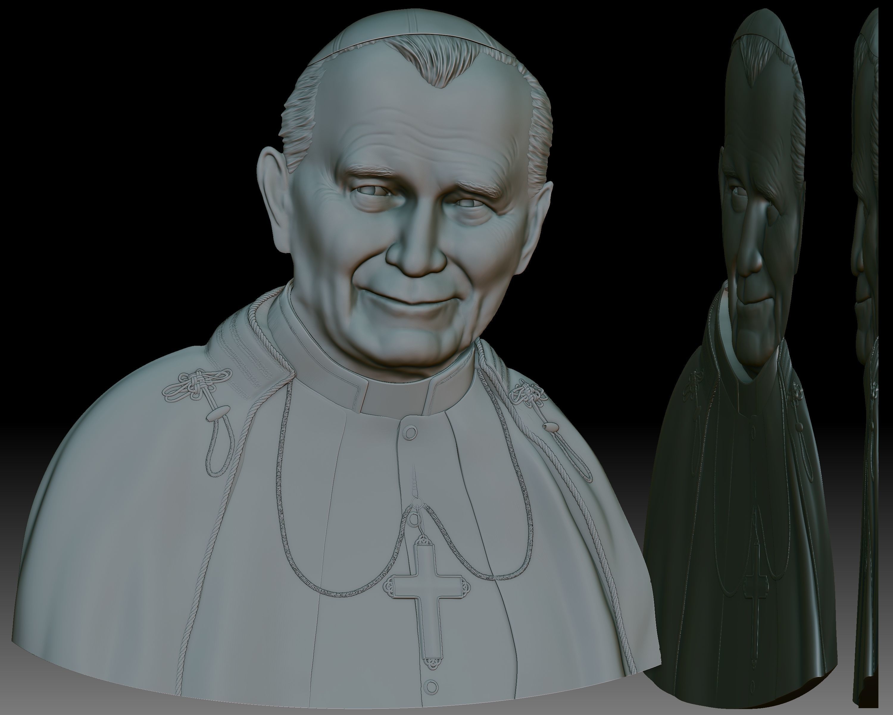 Pope John Paul II portrait low relief for CNC router 3D model 3D ...