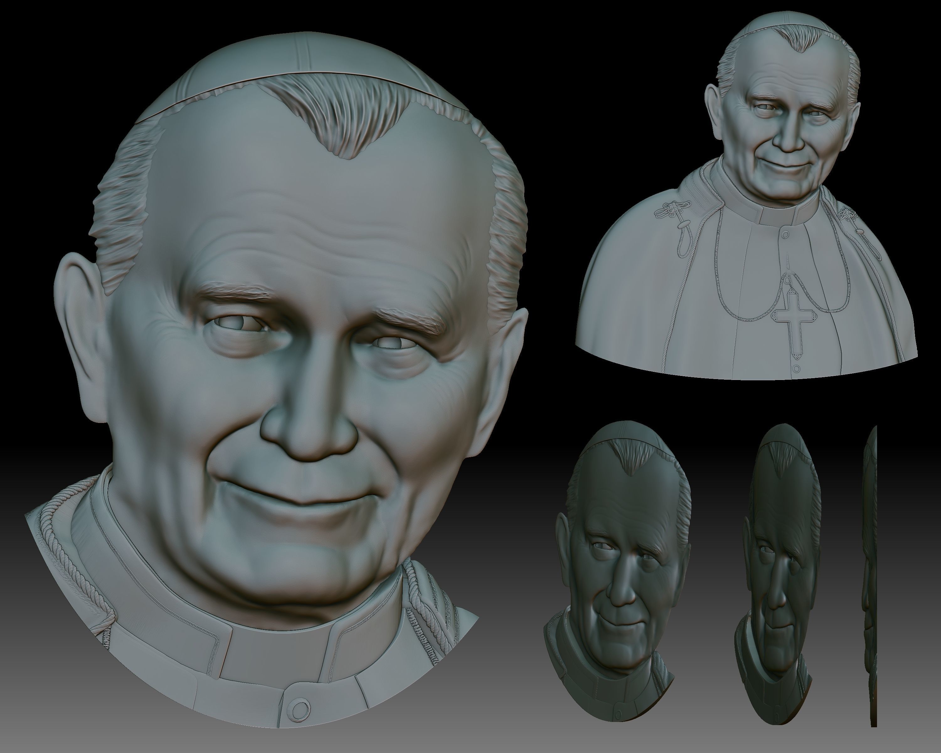Pope John Paul II portrait low relief for CNC router 3D model 3D ...
