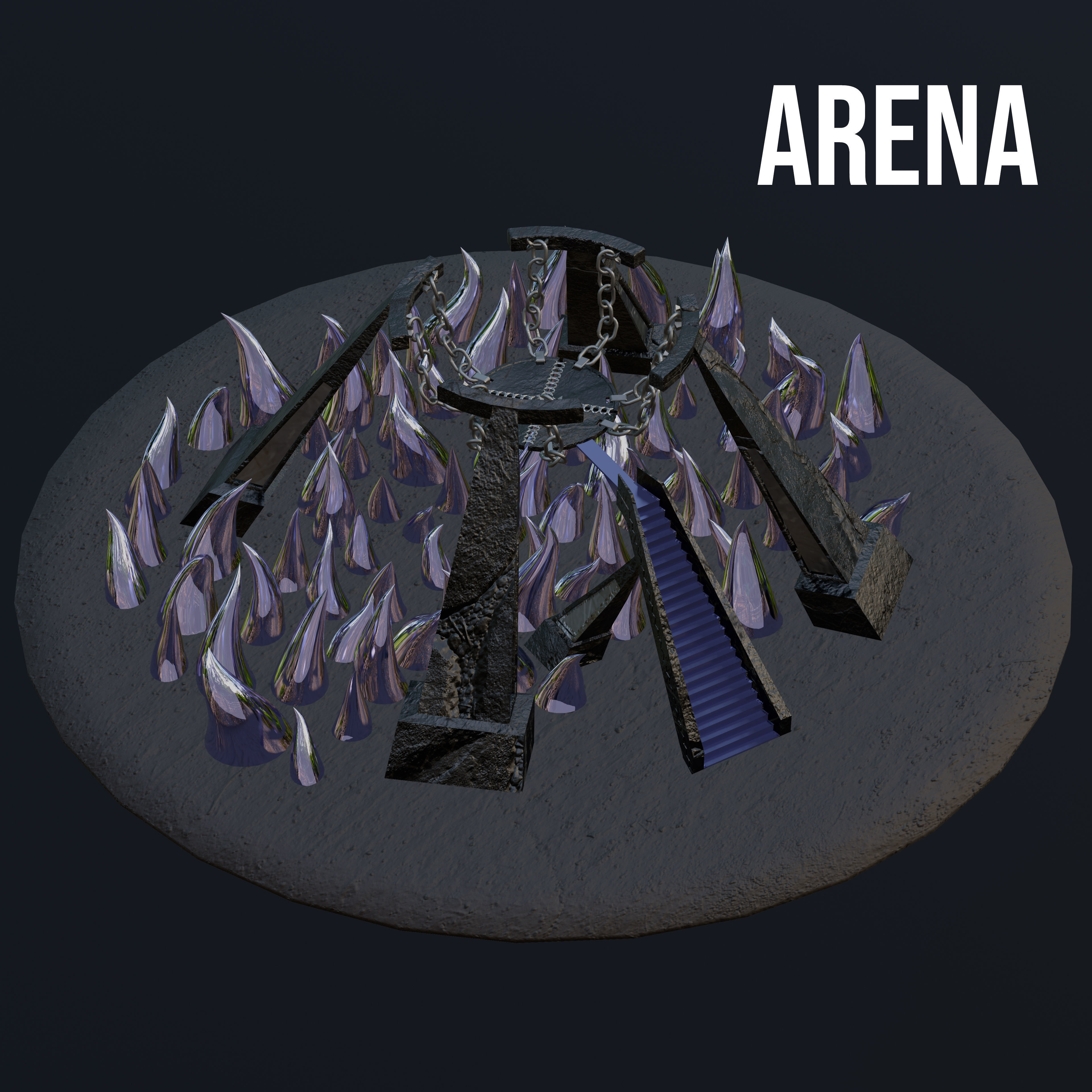 Stone arena with suspended platform on chains free VR / AR / low-poly ...
