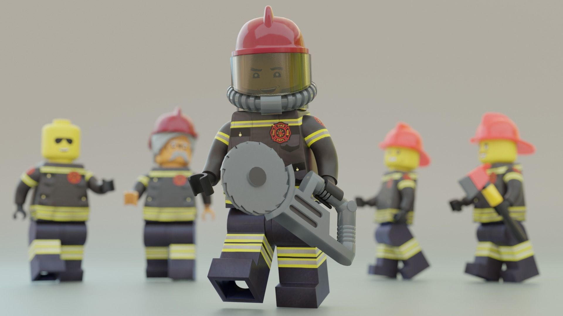Lego Firetruck with Firefighter Squad 3D model rigged | CGTrader