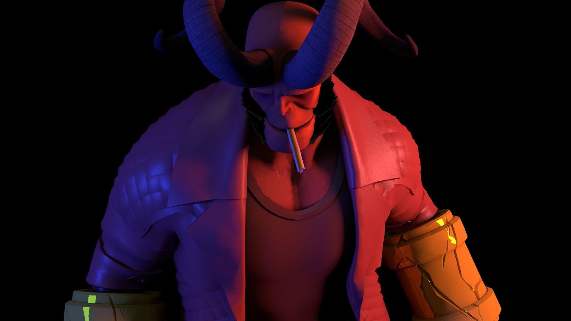 Hellboy 3d model demon wearing coat and gloves 3D model | CGTrader