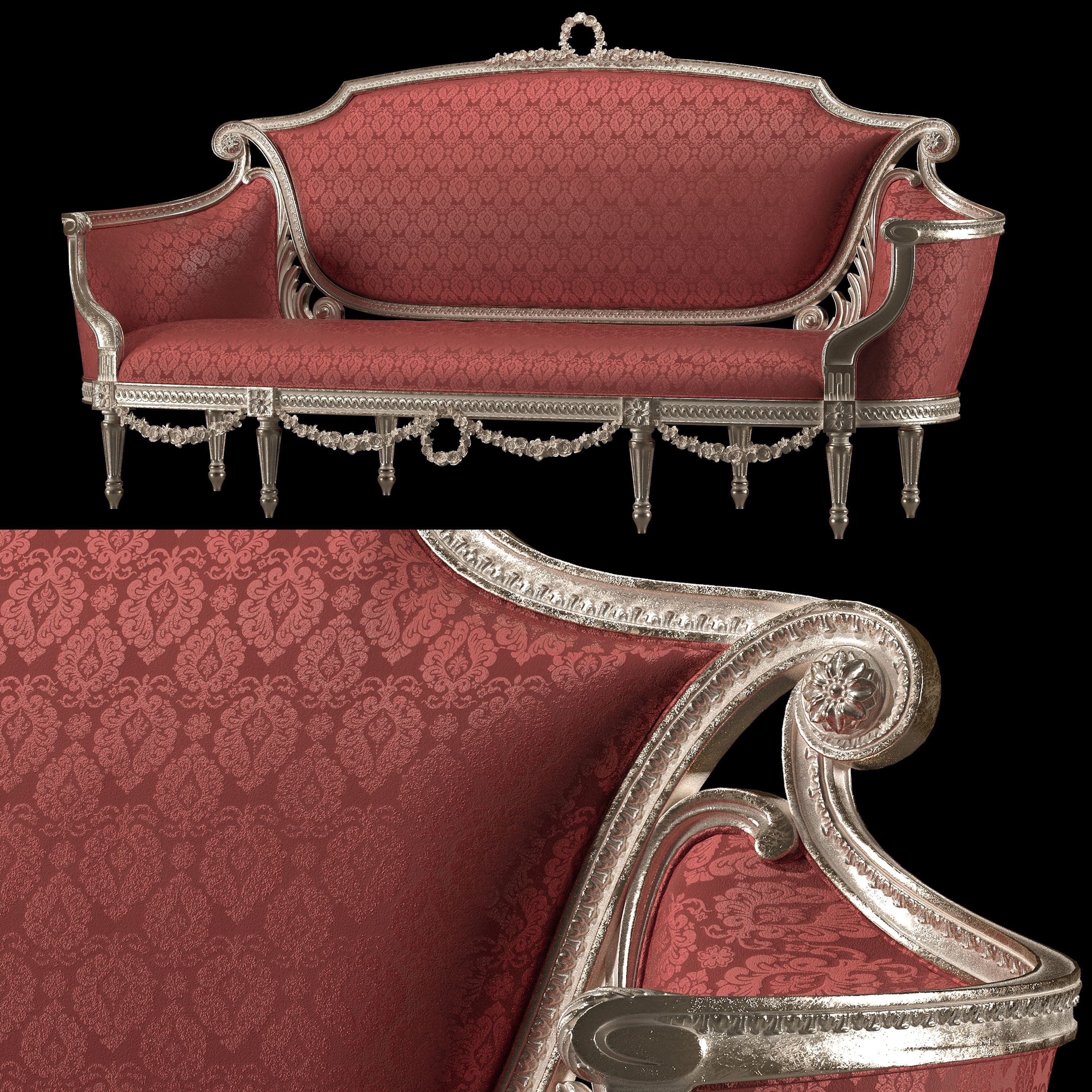 rococo sofa and armchair set 3D model | CGTrader