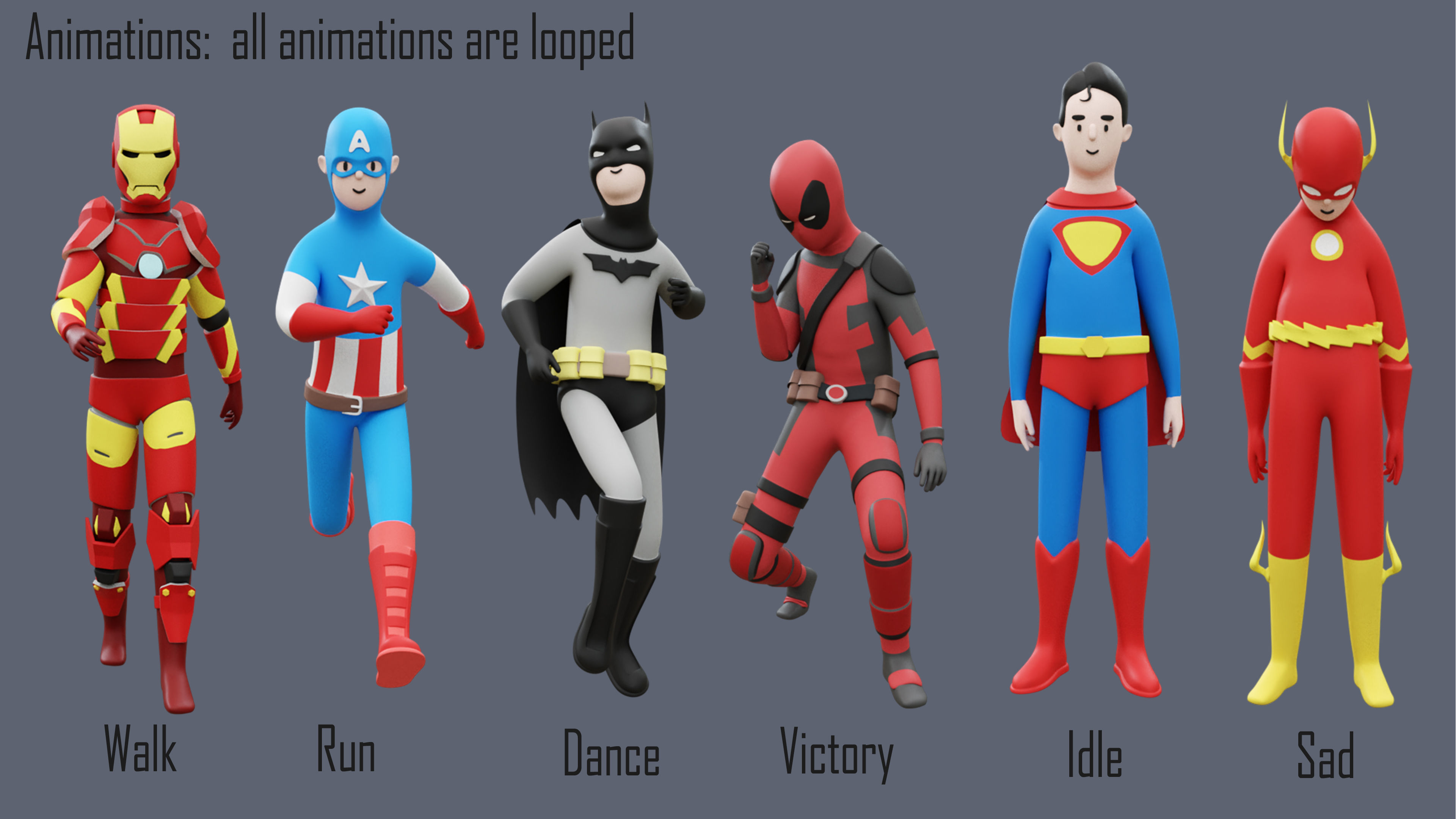 3D model superheroes characters 3 07 VR / AR / low-poly rigged animated ...