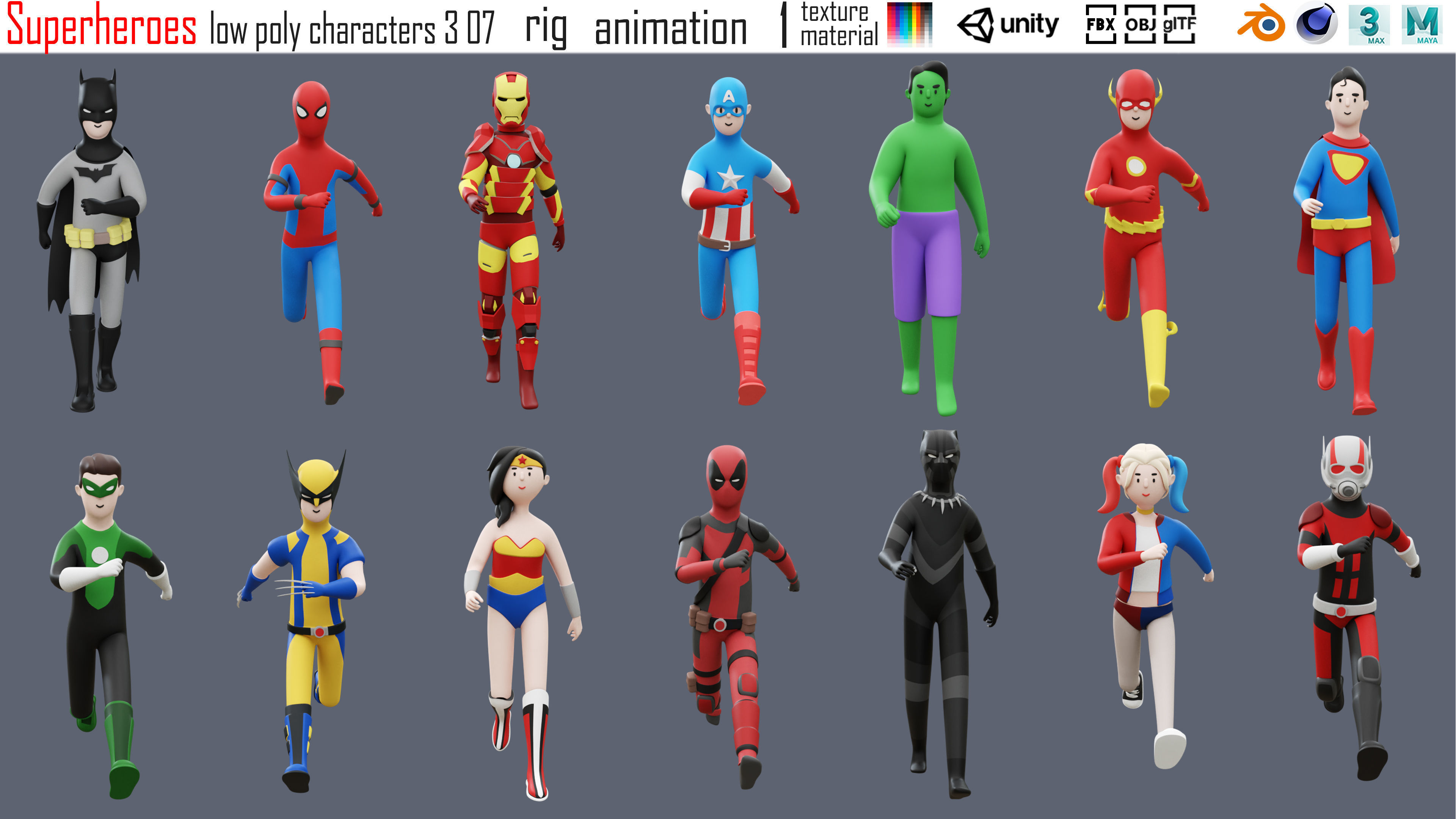 3D model superheroes characters 3 07 VR / AR / low-poly rigged animated ...