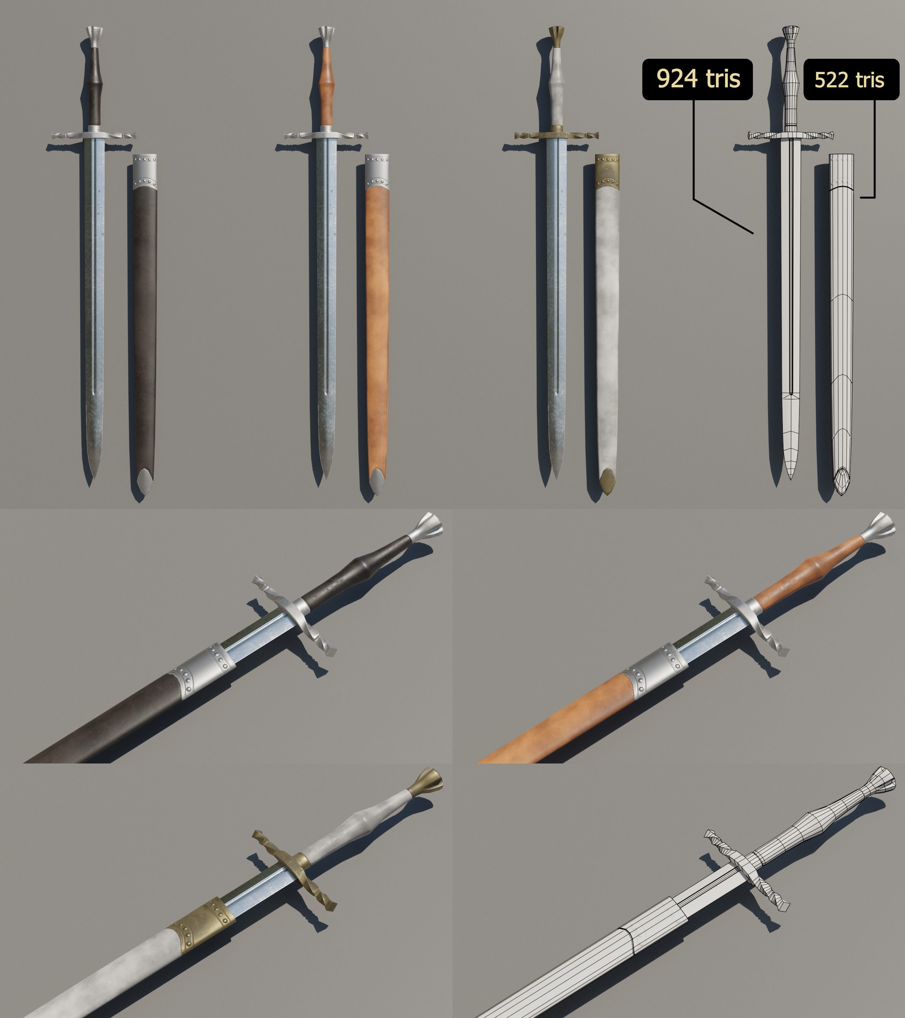 3D model HQ PBR 5 Sheathed Swords VR / AR / low-poly | CGTrader