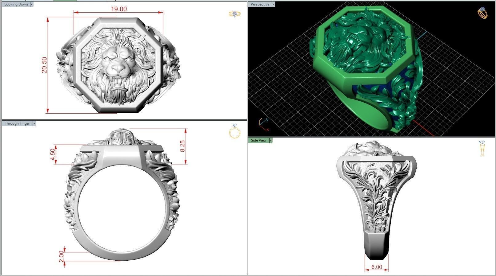 Lion Head Royal Baroque Pattern Signet Ring 3D model 3D printable ...