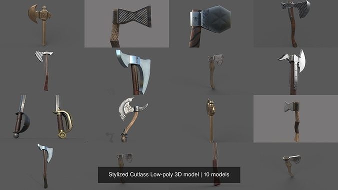 3D Model Collection Stylized Cutlass Low-poly 3D model VR / AR / low ...