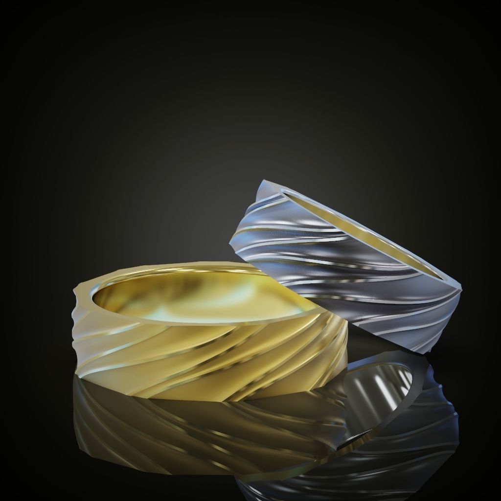 Wavy matt wedding rings set 3D model 3D printable | CGTrader