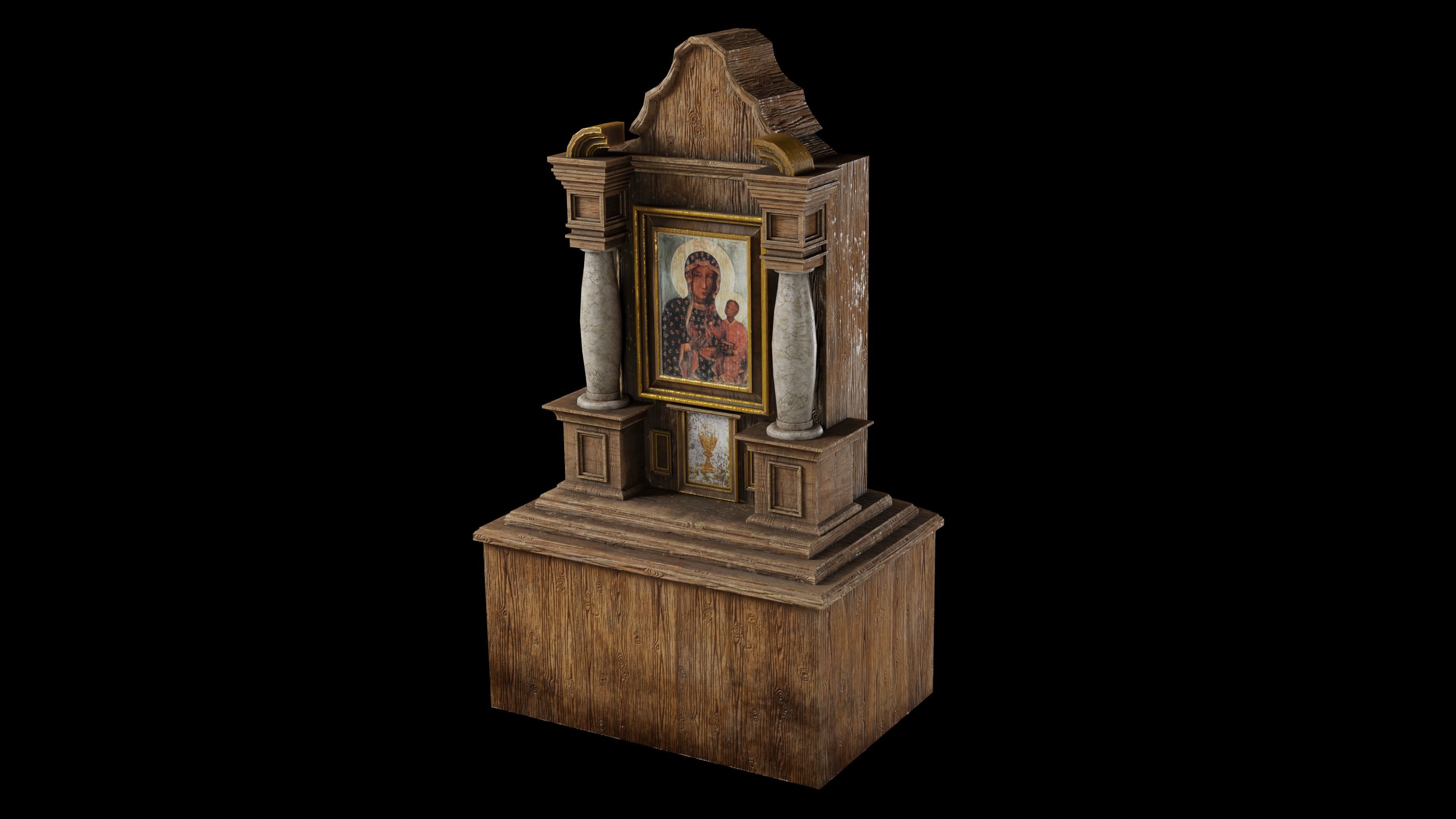 3D model WOODEN CHURCH ALTAR CHURCH DECORATION VR / AR / low-poly ...