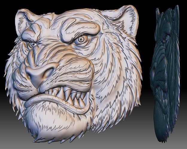 Tiger head low relief for CNC router or printer 3D model 3D printable ...