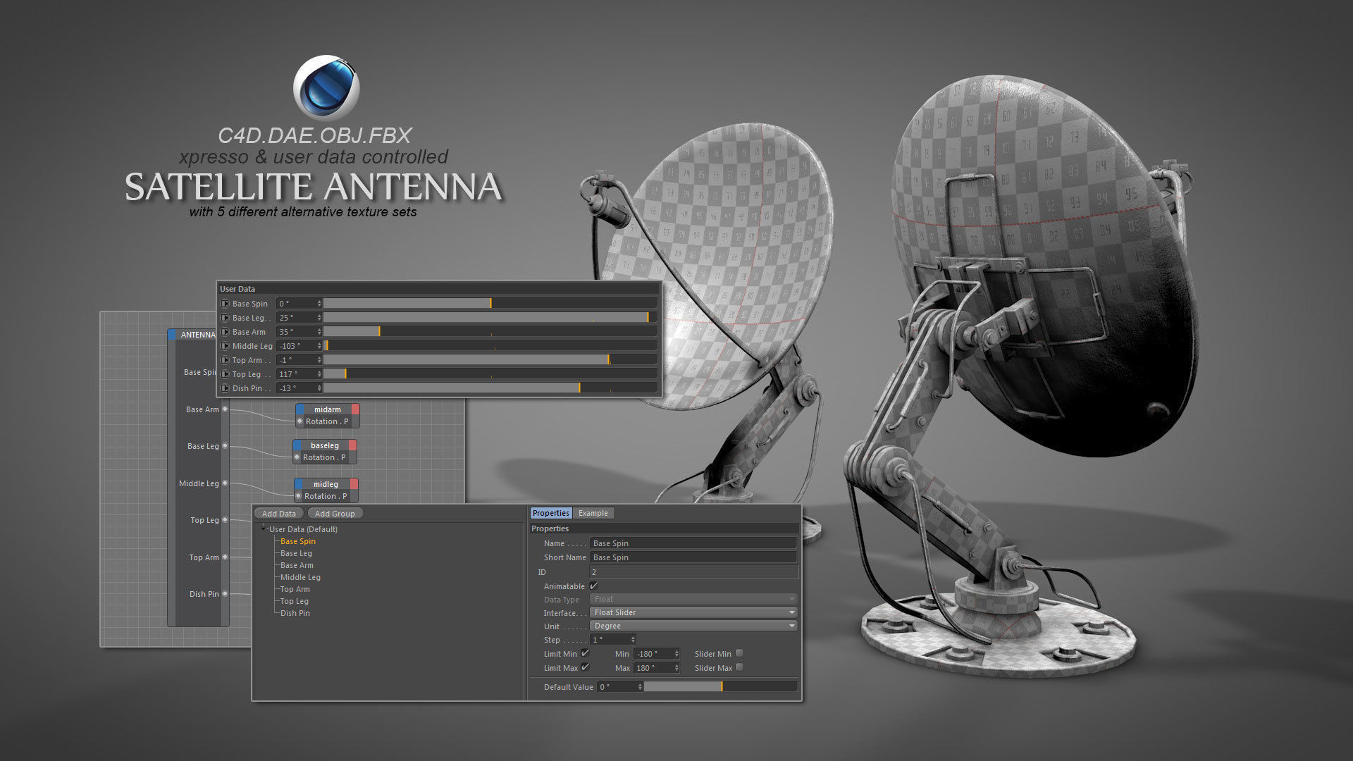 3D model Satellite Antenna with User Data Controls VR / AR / low-poly ...