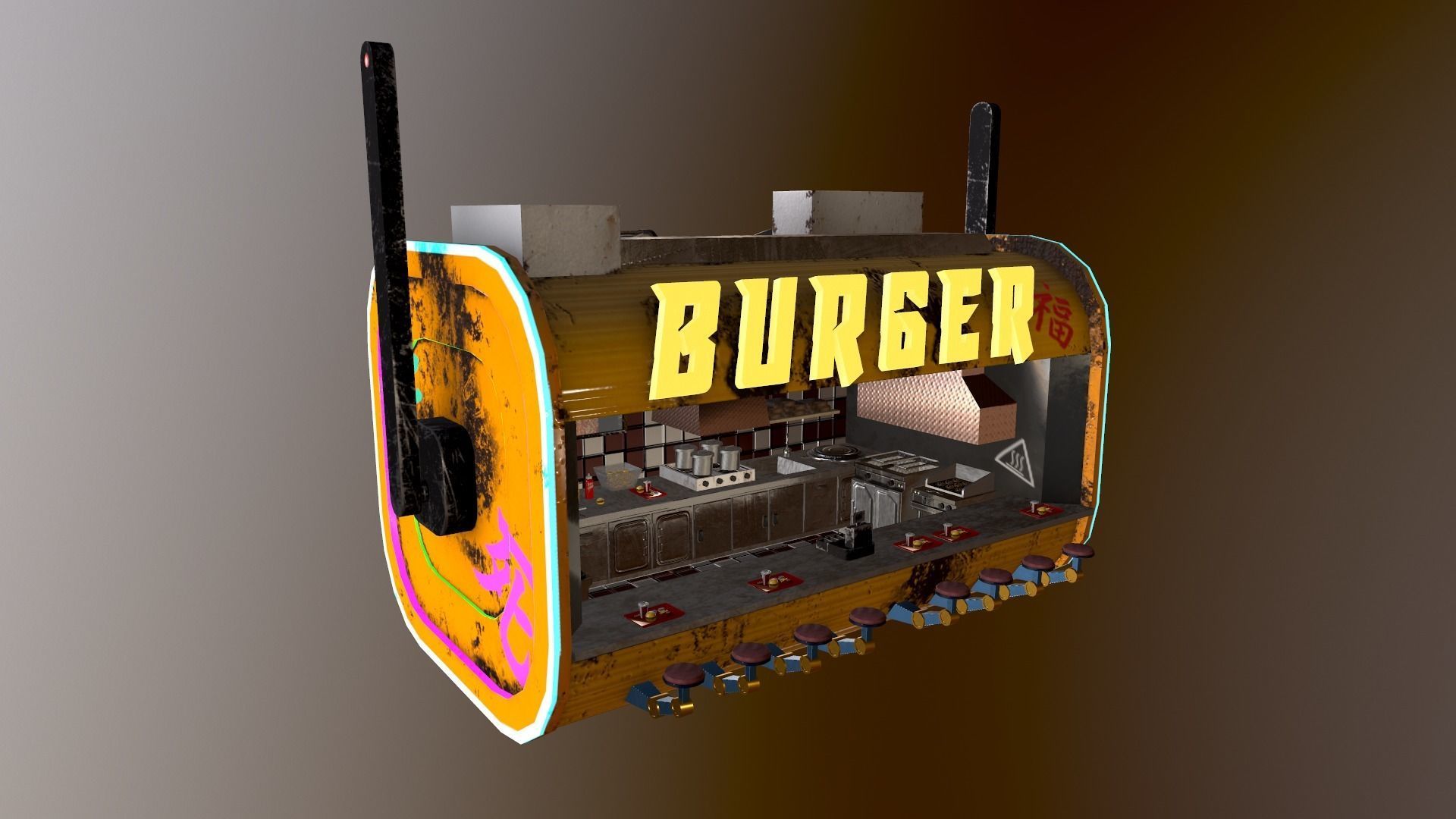 3D model Cyberpunk City - Burger Stand VR / AR / low-poly | CGTrader