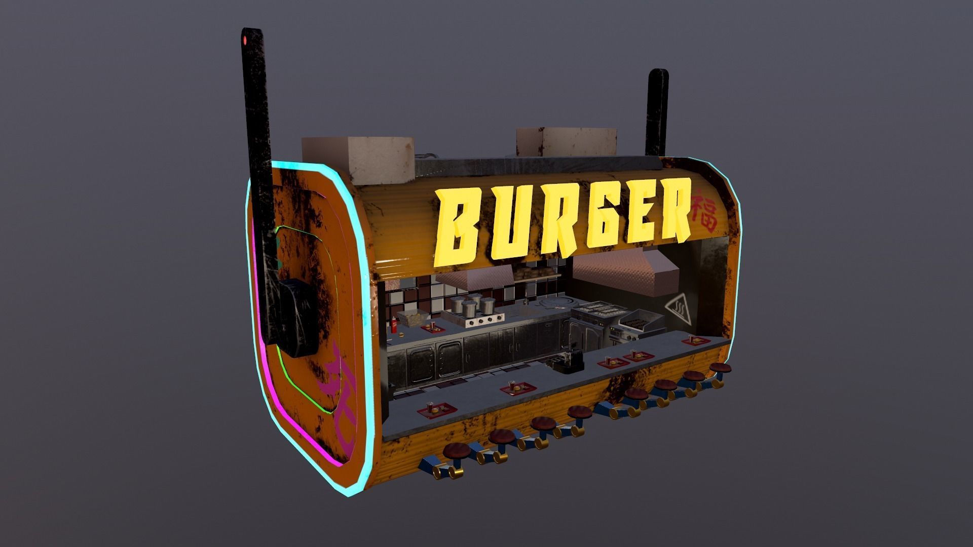 3D model Cyberpunk City - Burger Stand VR / AR / low-poly | CGTrader