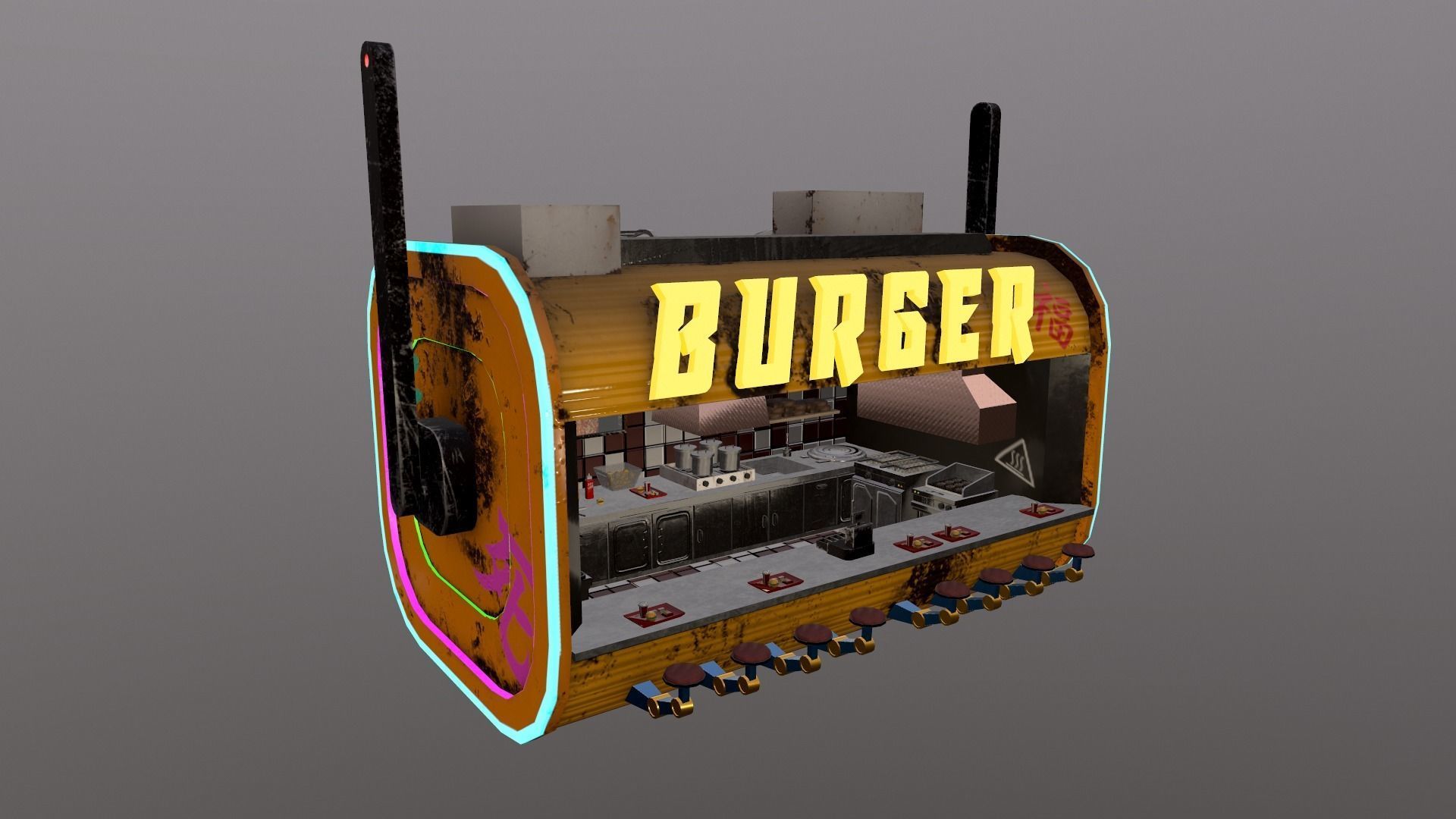 3D model Cyberpunk City - Burger Stand VR / AR / low-poly | CGTrader