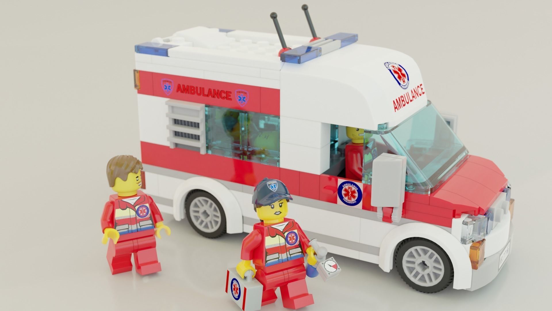 Lego Ambulance and paramedics squad 3D model rigged | CGTrader