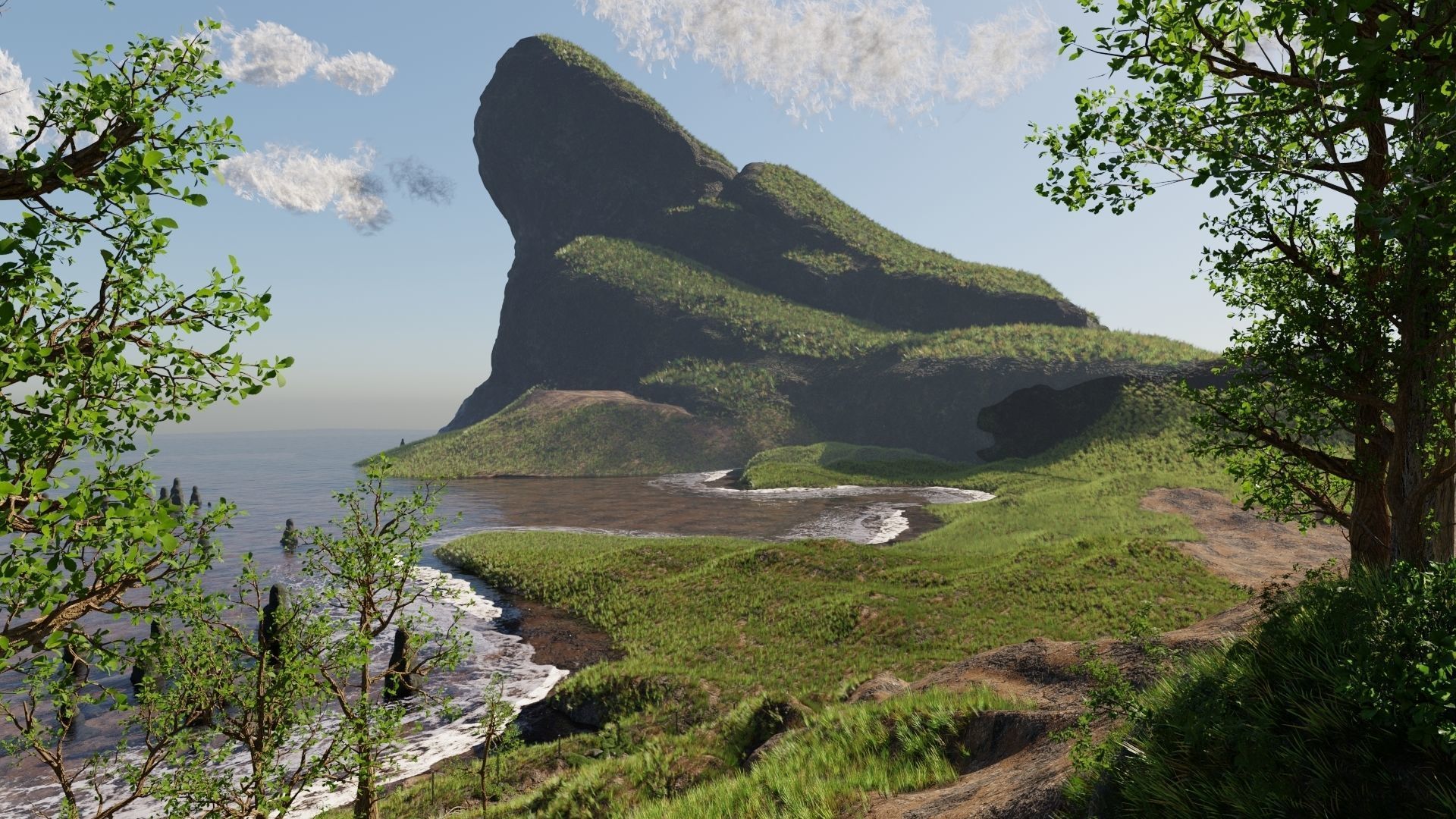 Path Near Ocean Scene 3D model animated | CGTrader