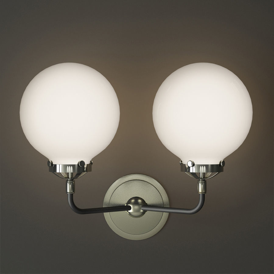 bra bistro globe clear glass double sconce nickel milk 3D model | CGTrader