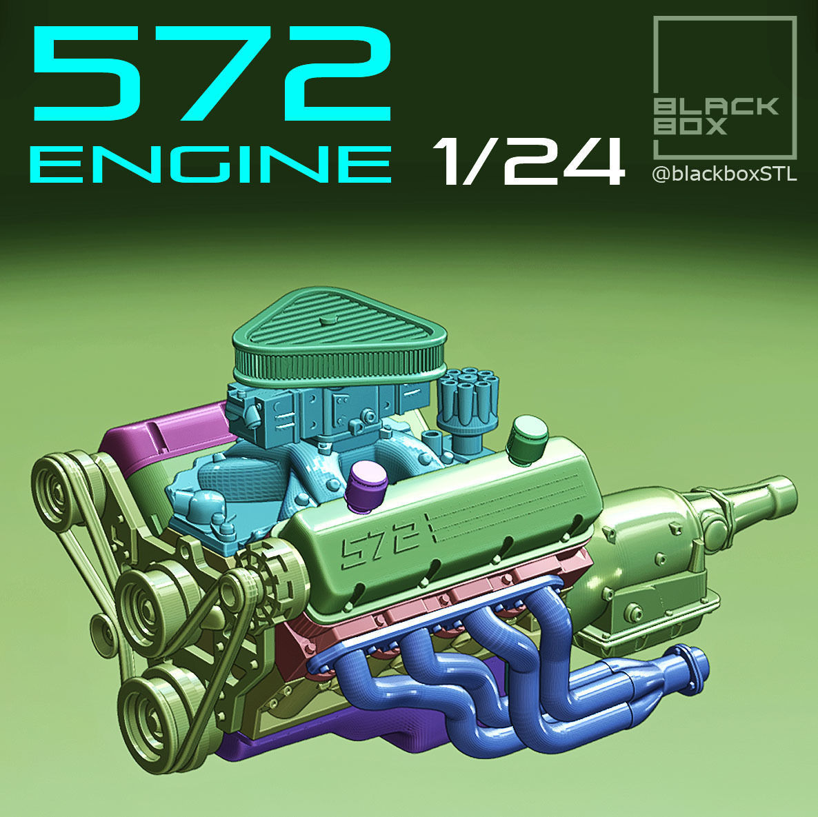 572 ENGINE 1-24th for modelkits and diecast 3D model 3D printable ...