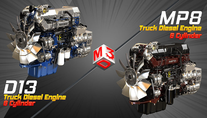 D13 Engine - MP8 Engine - 6Cylinder Truck Diesel Engines 2 in 1 3D ...