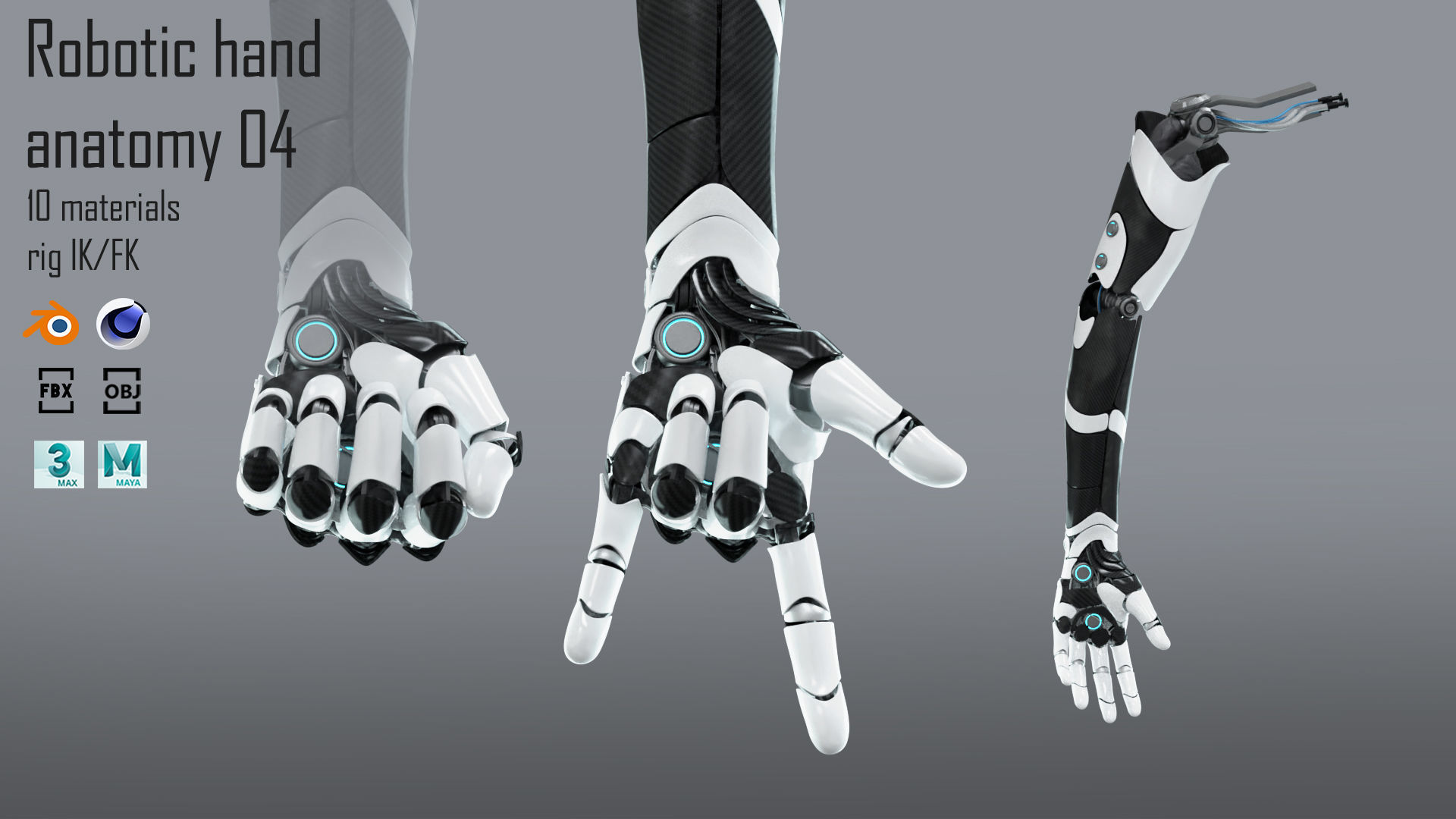 3D model Robotic hand anatomy 04 VR / AR / low-poly rigged animated ...