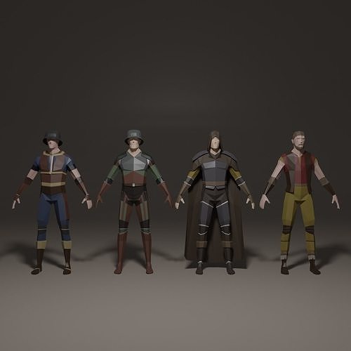 4 low poly characters from the Middle Ages free 3D model | CGTrader