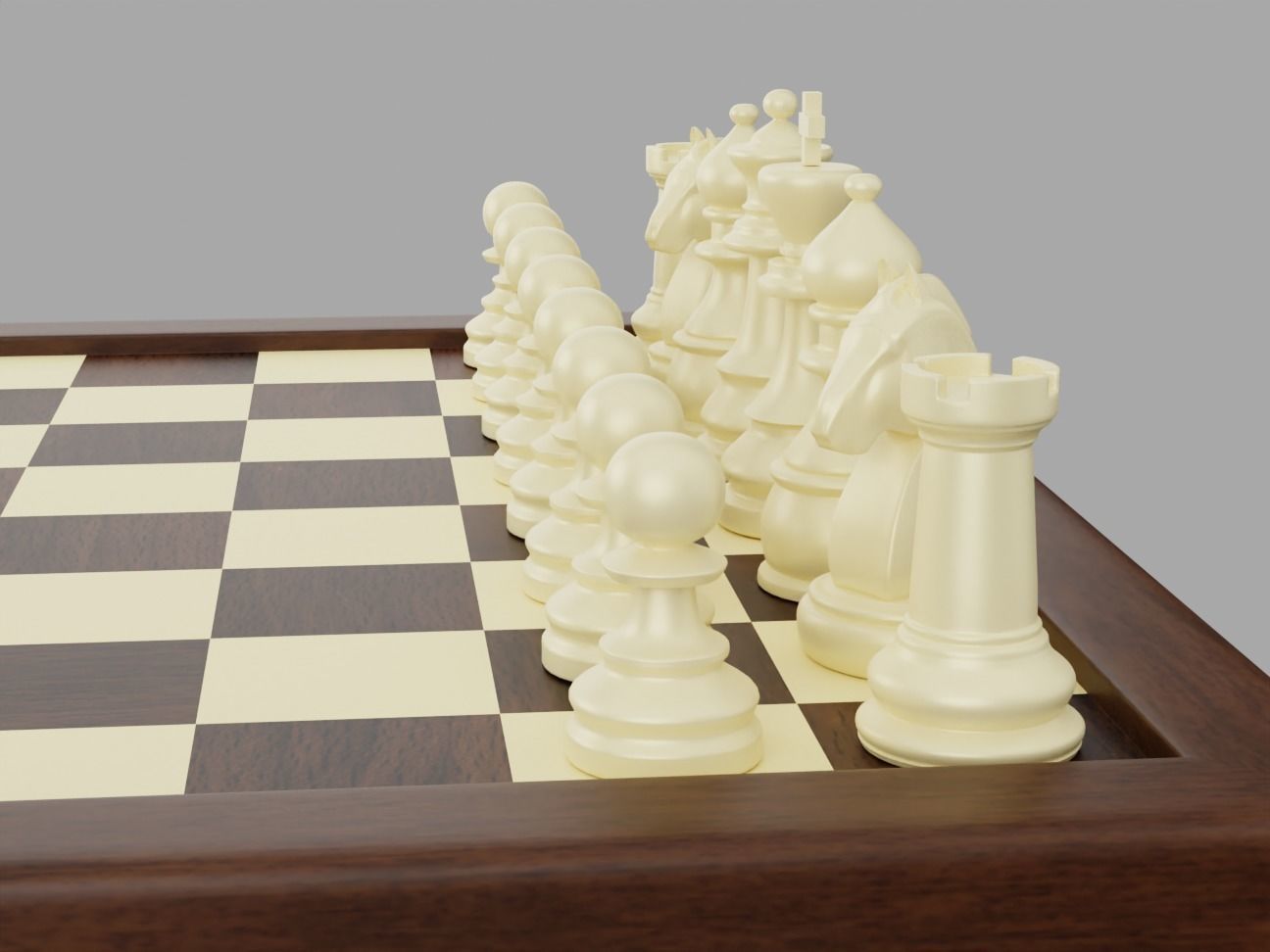 Wooden Chess Board with Chess Pieces - Complete Chess Set 3D model ...