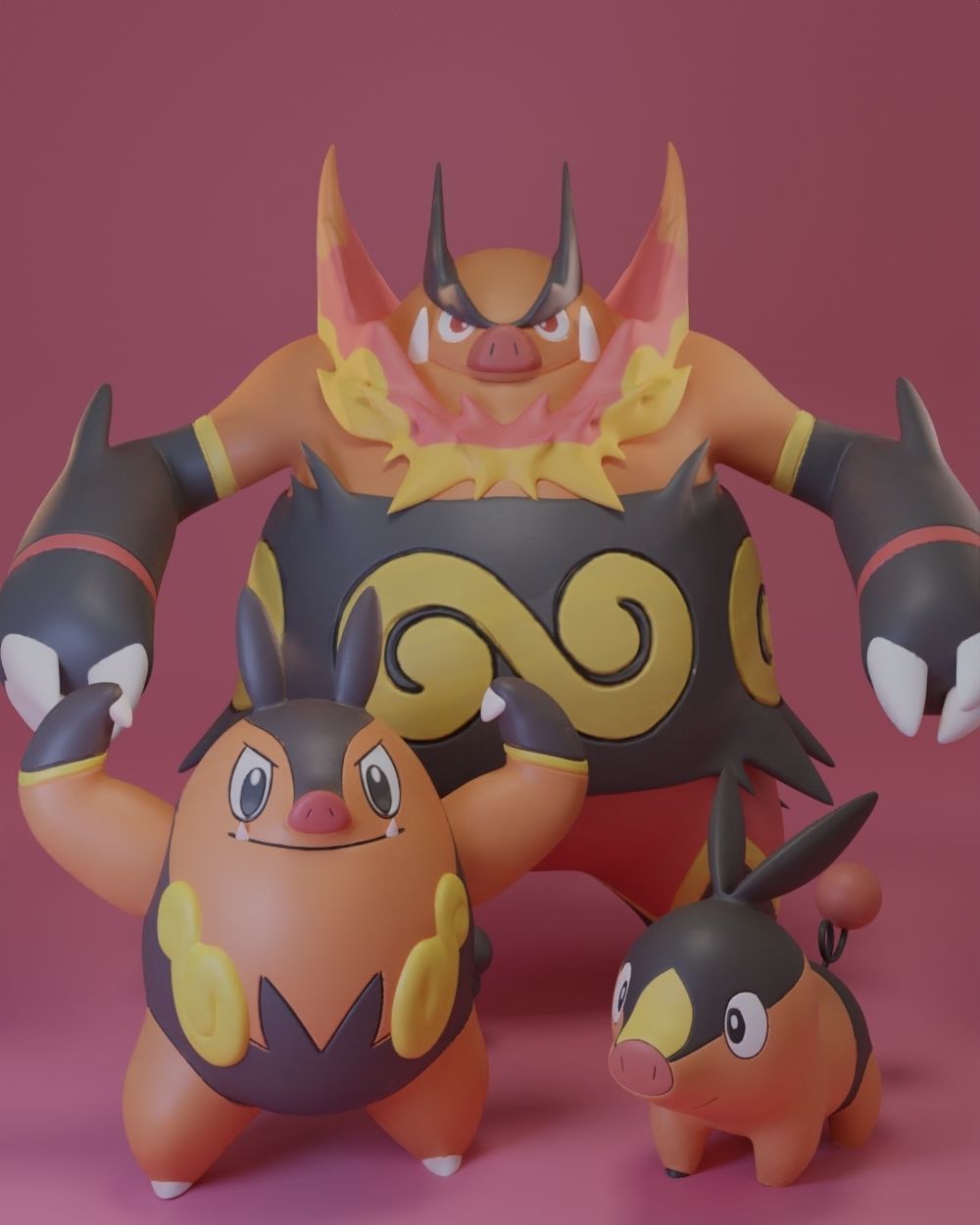 Pokemon - Tepig Pignite and Emboar 3D model 3D printable | CGTrader