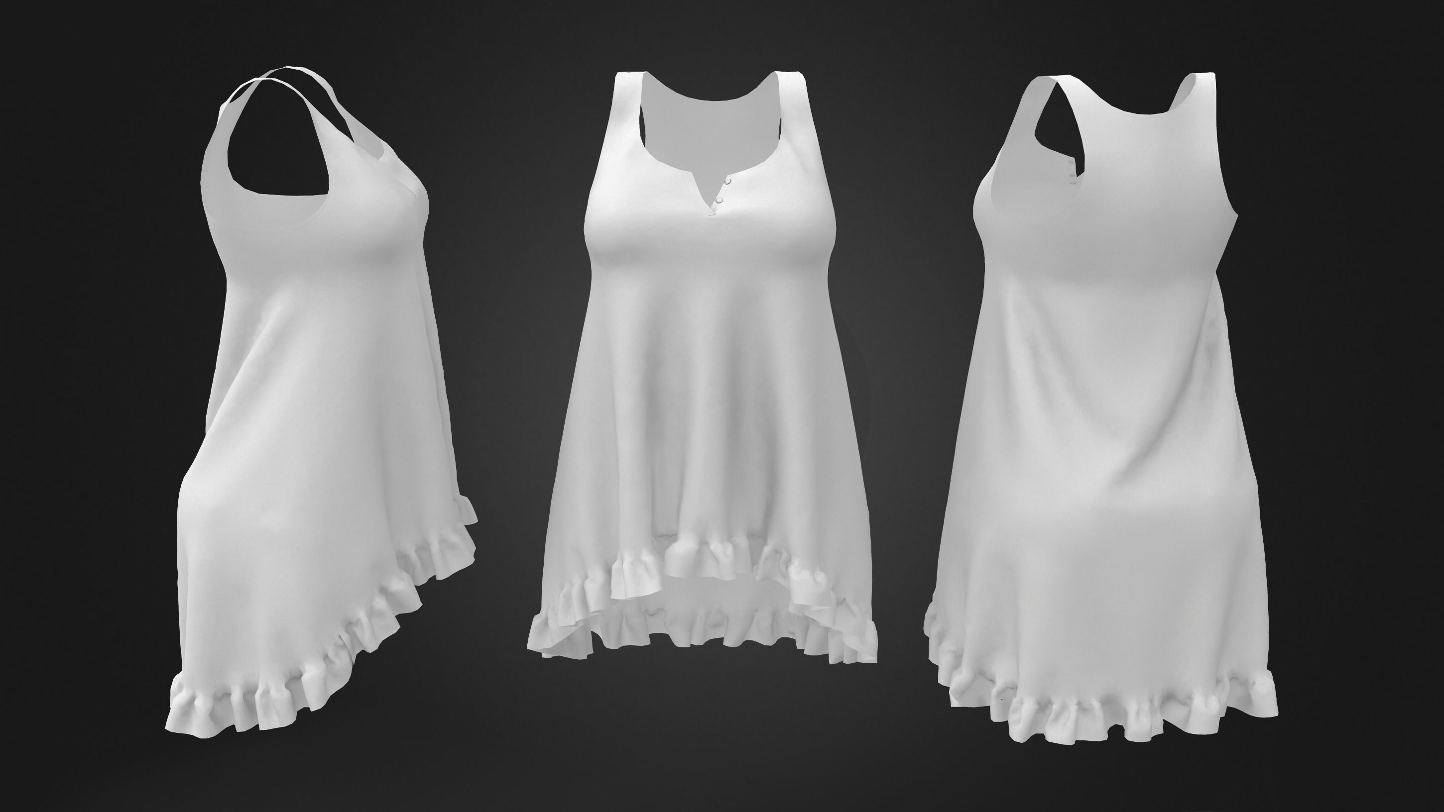 3D model Drape Back Ruffled Bottom Long Tank Top VR / AR / low-poly ...