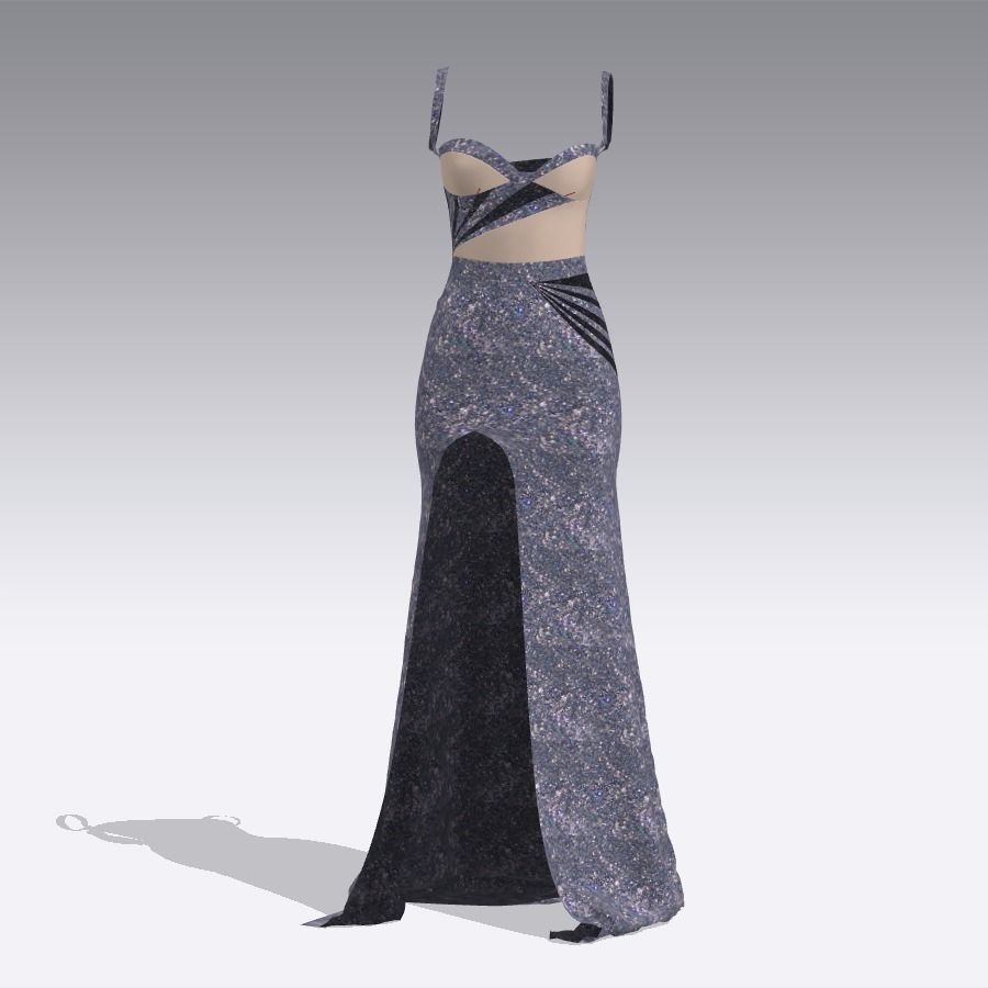 DRESS PURPLE LOOK MODERN LONG DRESS STYLE 3D model | CGTrader