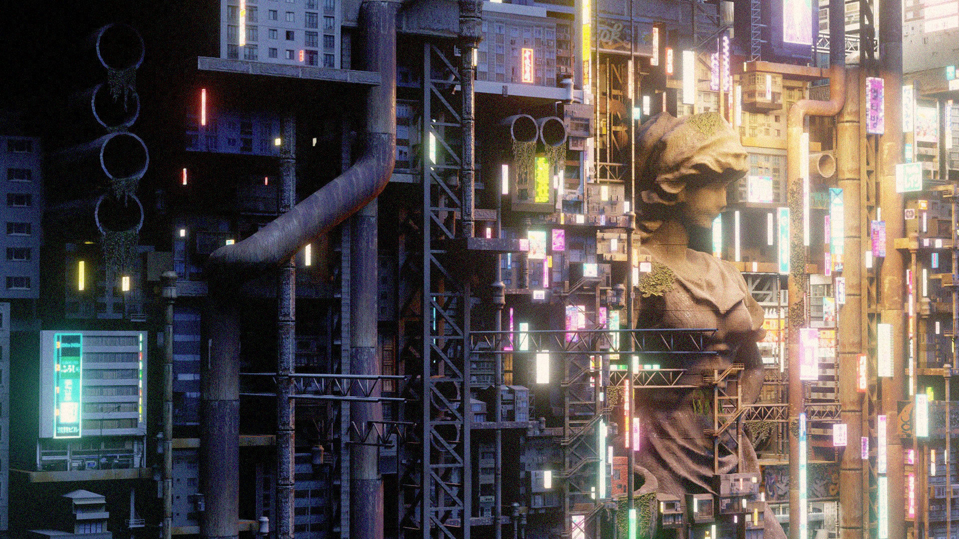 Cyberpunk Statue City 3D model | CGTrader
