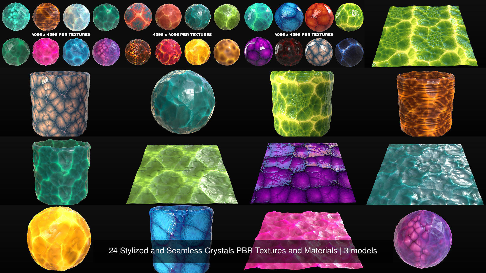24 Stylized and Seamless Crystals PBR Textures and Materials 3D Model ...