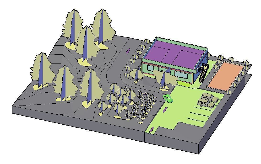 Resort house with swimming pool and parking and garden in Revit 3D ...
