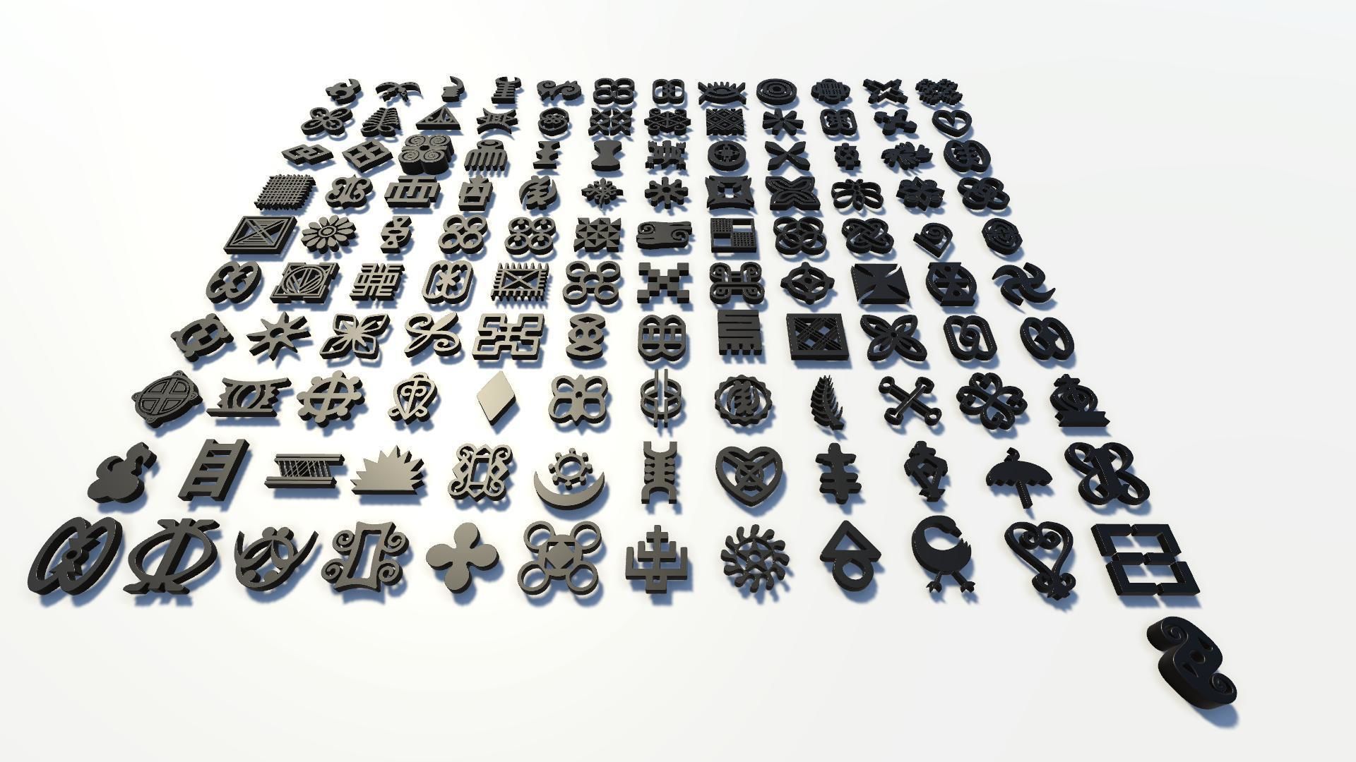 121 Adinkra Symbols - West African Symbols 121 Symbols 3D FBX 3D model ...