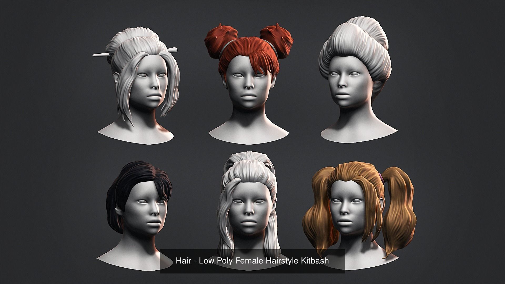 3D Model Collection Hair - Low Poly Hairstyle Kitbashes VR / AR / low ...