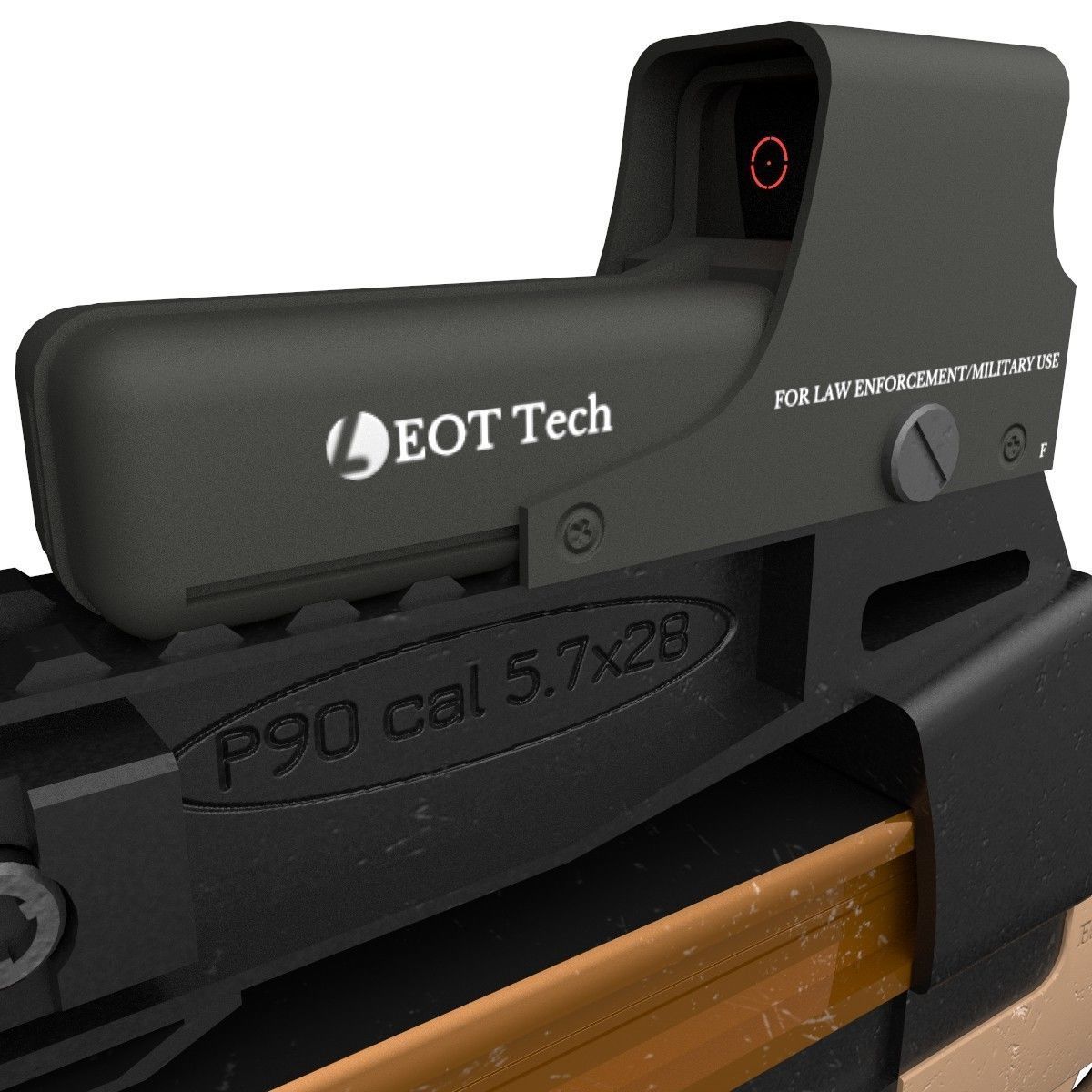 3D model INCREDIBLE FS P90 RIFLE with silencer and reflex sight VR / AR ...