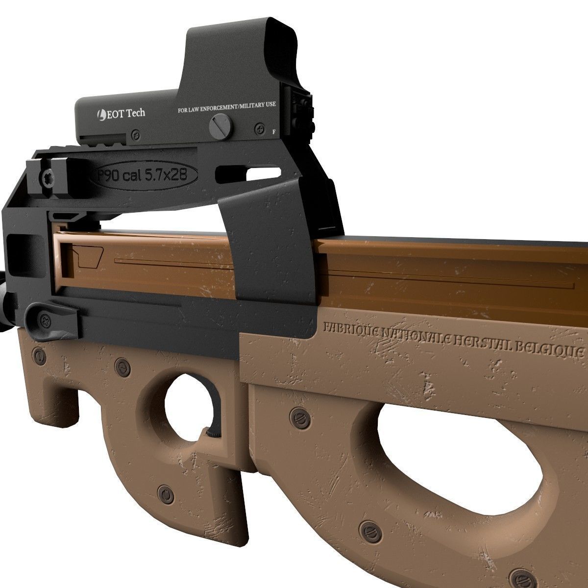 3D model INCREDIBLE FS P90 RIFLE with silencer and reflex sight VR / AR ...