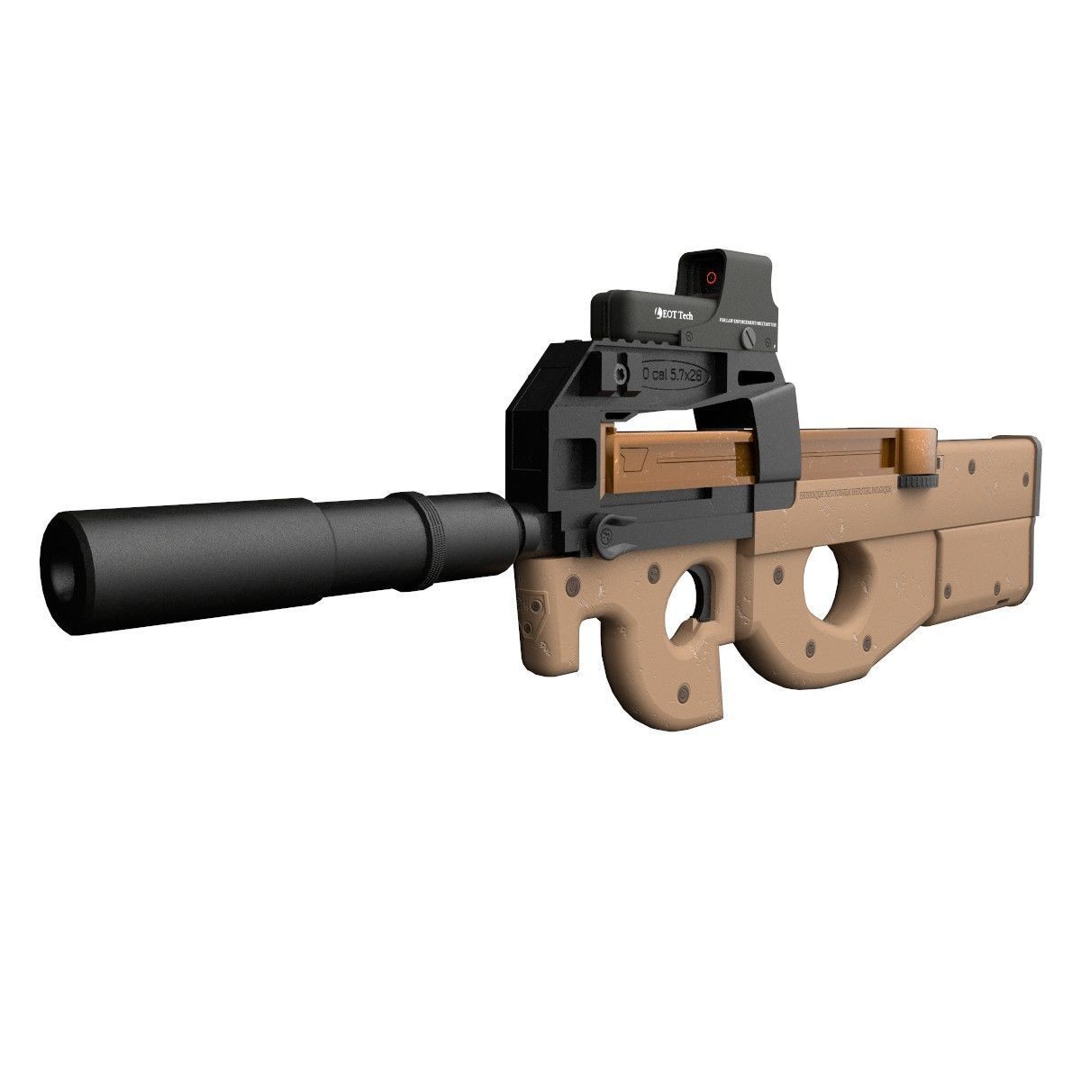3D model INCREDIBLE FS P90 RIFLE with silencer and reflex sight VR / AR ...