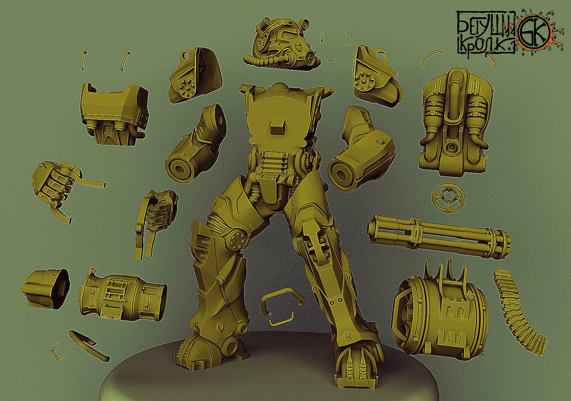 T-60 armor Minigun Fallout 4 Scale 2 3D model 3D printable | CGTrader