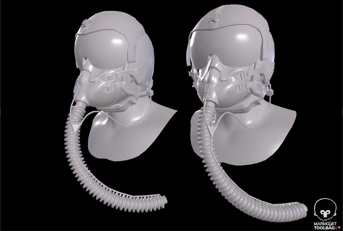 3D model Fighter pilot helmet HGU-33 with MBU-12 oxygen mask VR / AR ...
