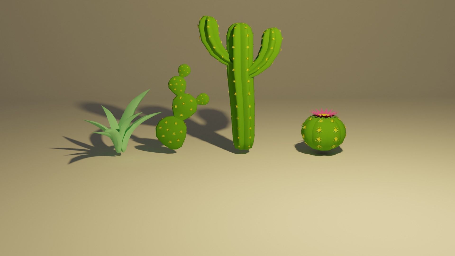 3D model Low-poly stylized cacti set Low-poly 3D model game VR / AR ...