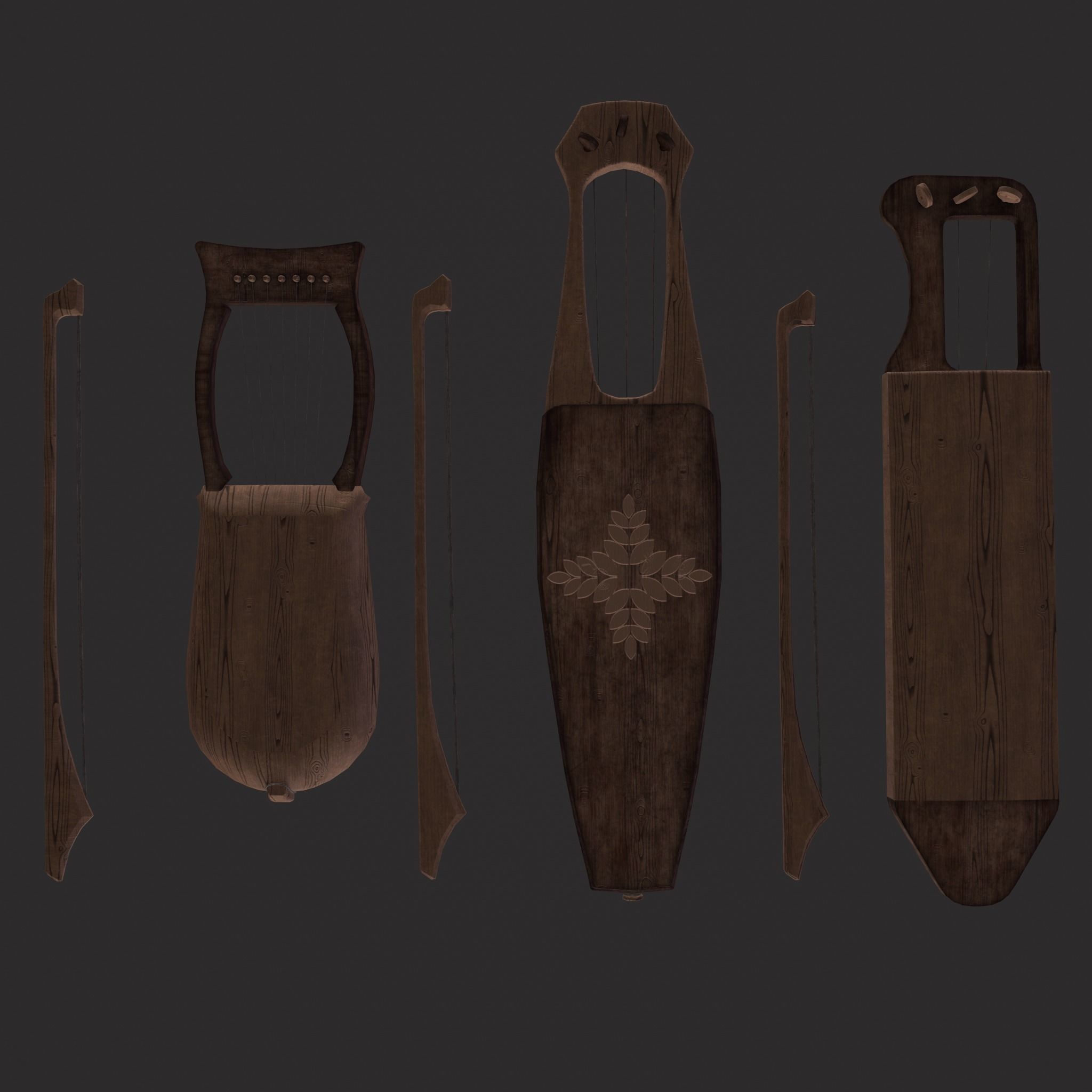 3D Model Collection Three Nordic String Instruments Pack VR / AR / low ...