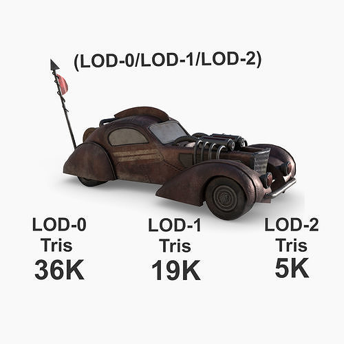 3D model Post Apocalyptic Bugatti Low-poly War Car Game Asset VR / AR ...