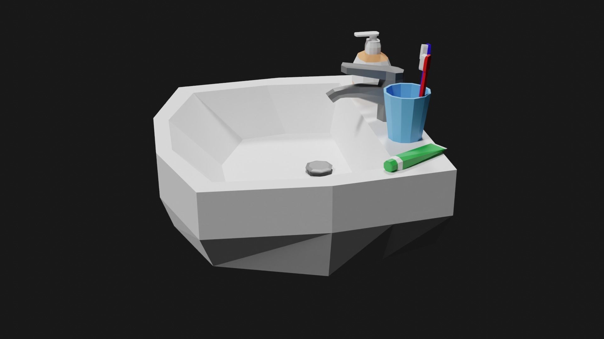3D model Lowpoly Sink bathroom with toothbrush and toothpaste VR / AR ...