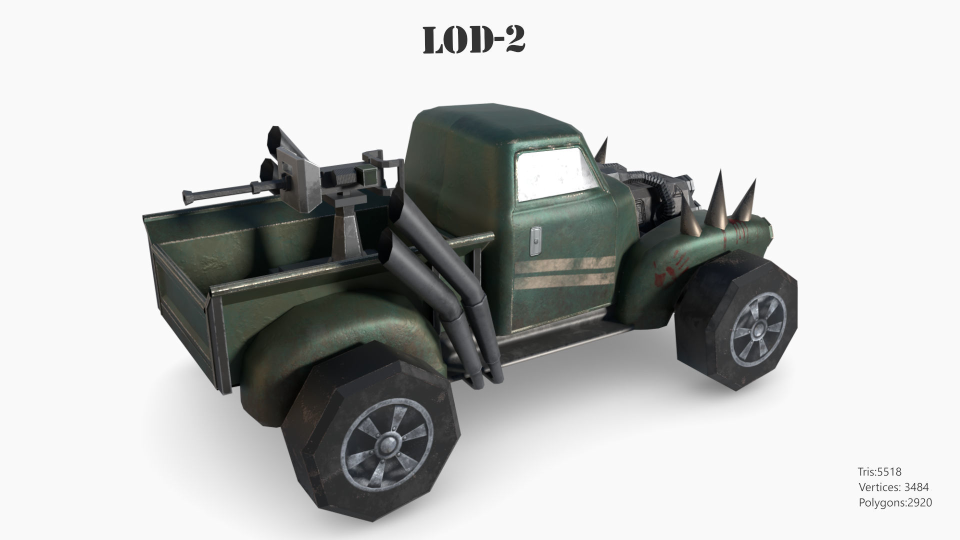 3D model Post Apocalyptic Chevrolet Picap Low-poly War Car Game Asset ...