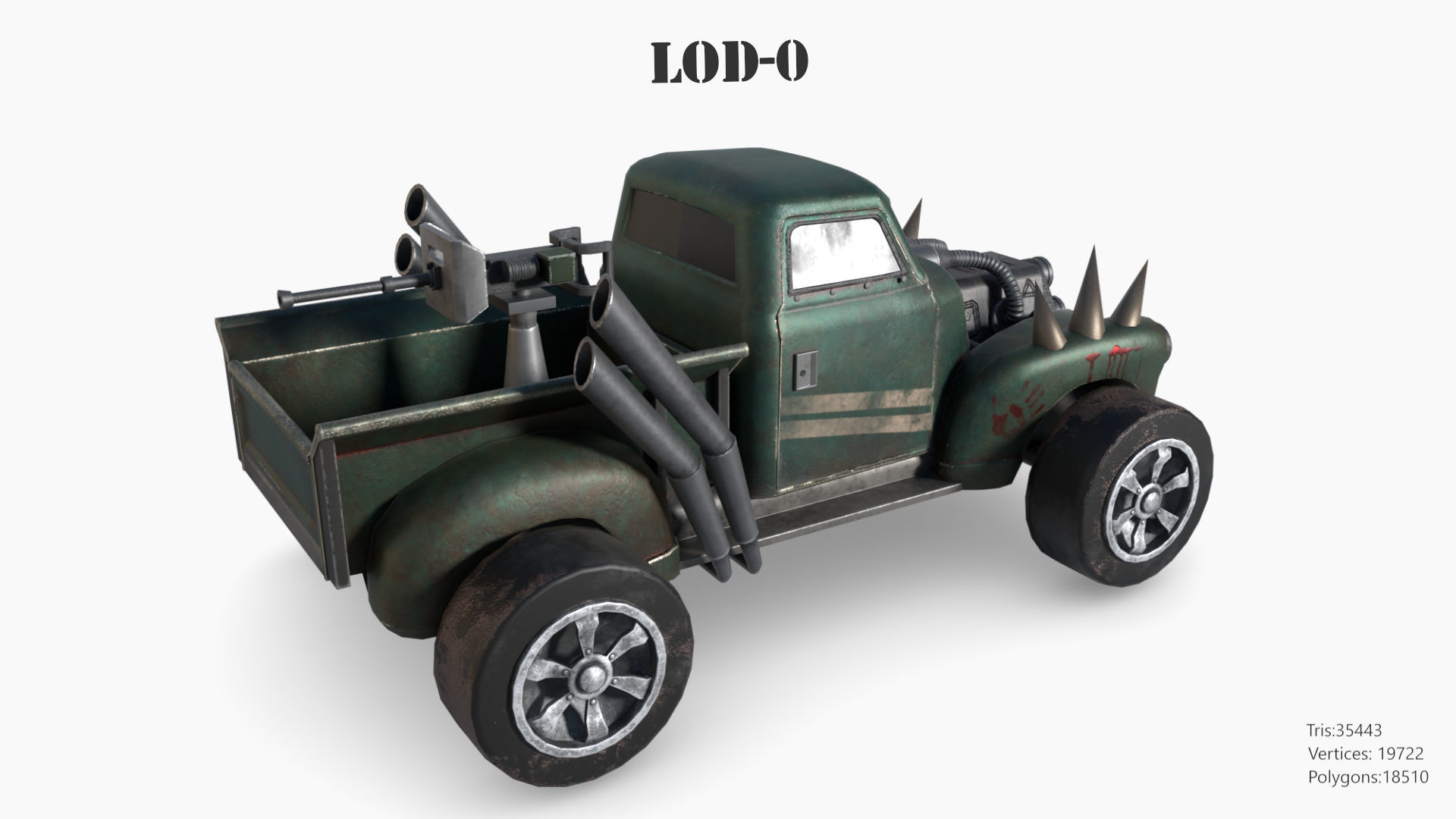 3D model Post Apocalyptic Chevrolet Picap Low-poly War Car Game Asset ...