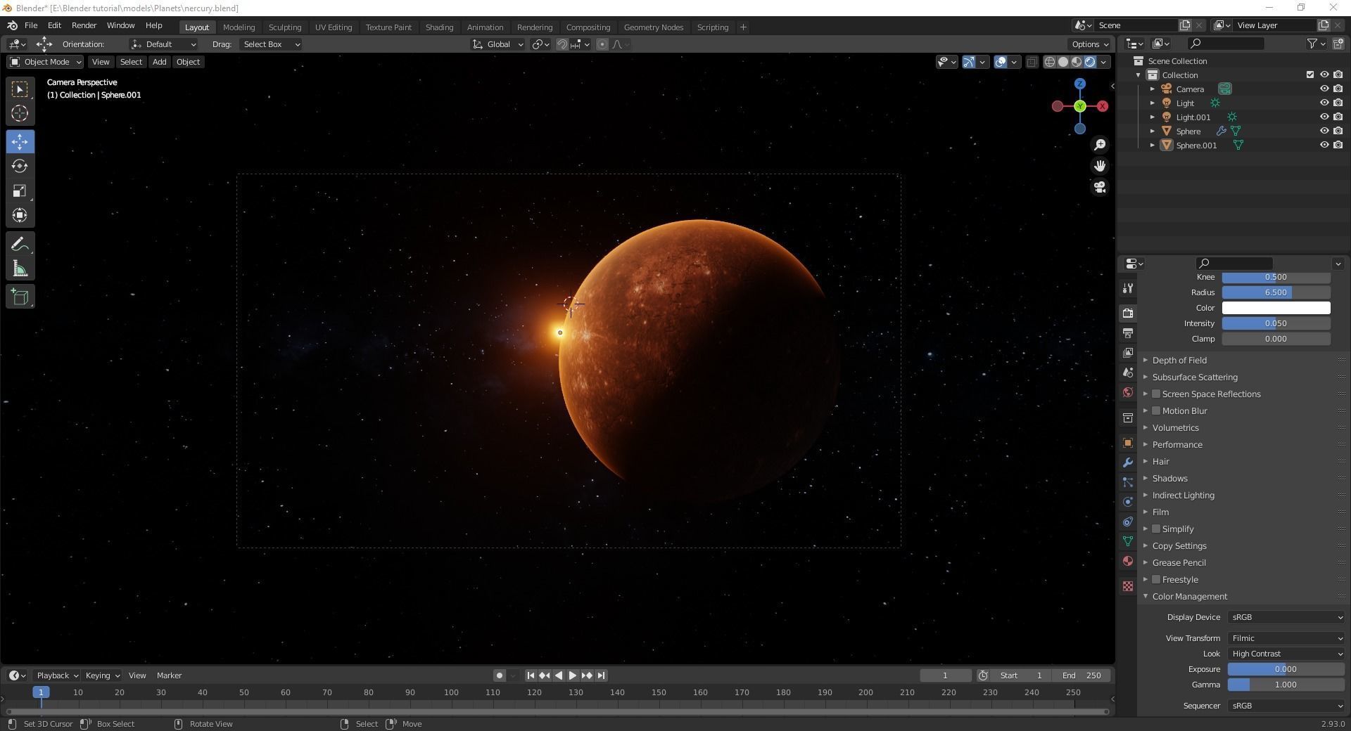 3D model Realistic Mercury 3d model planet in space with sun shining VR ...